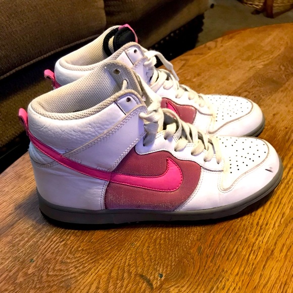 Nike | Shoes | Nike Pink And White Hightop Dunks | Poshmark